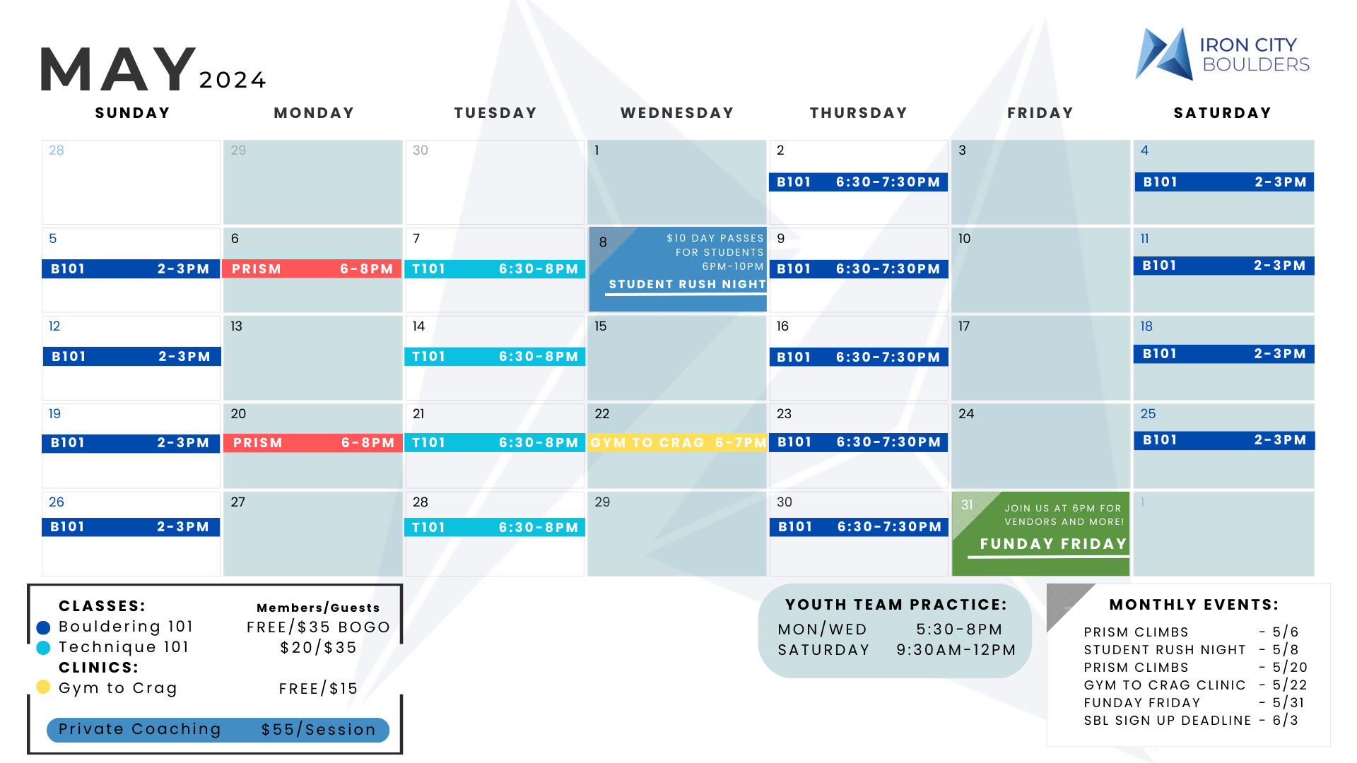 Climbing Community Calendar - Iron City Boulders