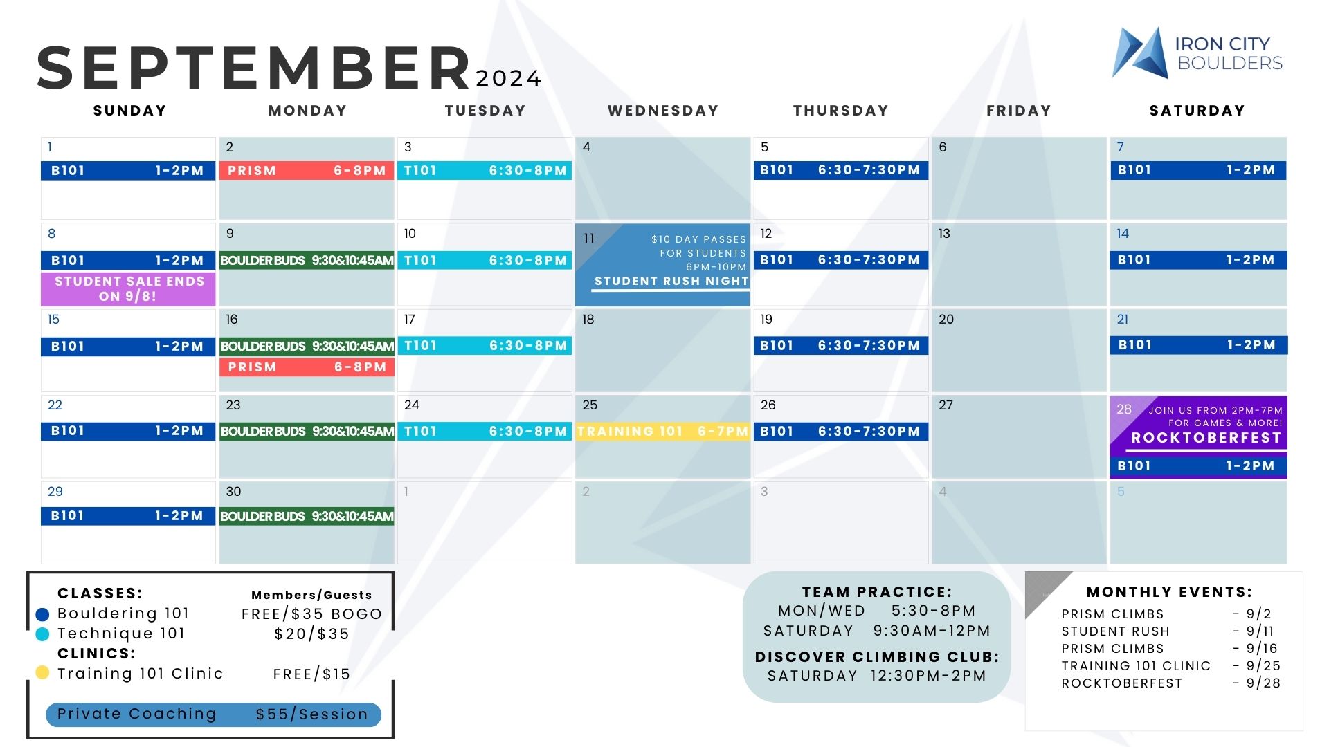 Climbing Community Calendar - Iron City Boulders